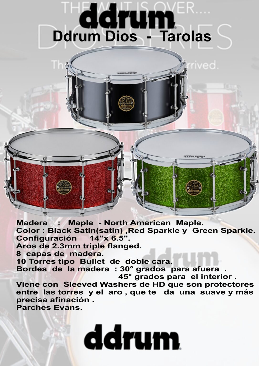 TAROLA DIOS MAPLE RED SPARKLE 6.5X14 – Luis Guitars